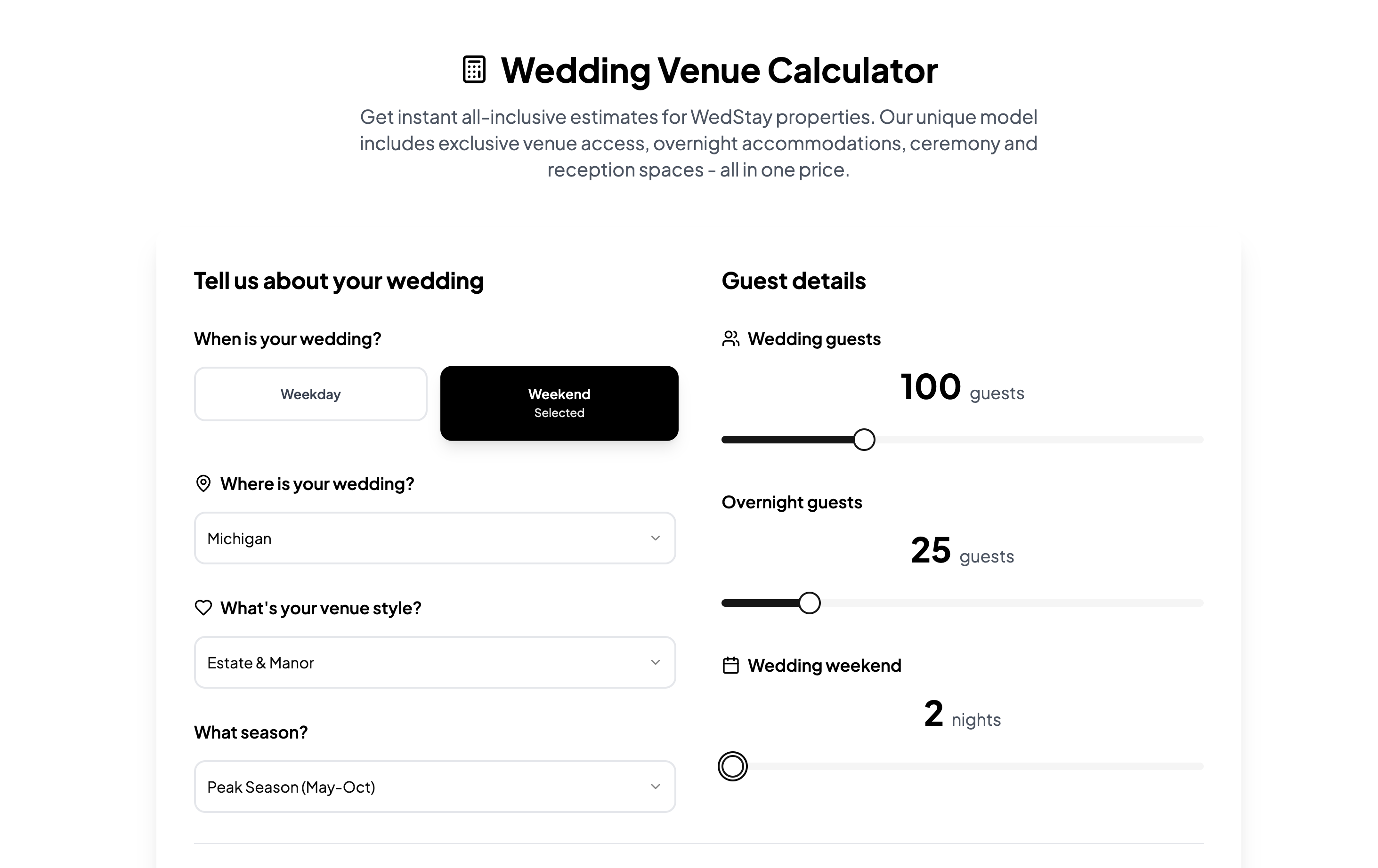 Free 2026 Wedding Cost Calculator | WedStay